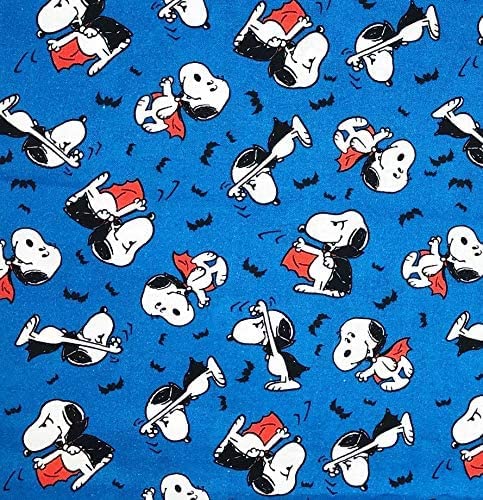 3/4 Yard - Vampire Snoopy Halloween on Blue Cotton Fabric (Great for Quilting, Sewing, Craft Projects, Throw Pillows & More) 3/4 Yard (27 Inches) X 44 Inches