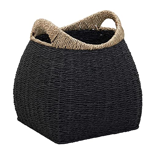 Household Essentials Handled Basket, Two Tone Seagrass and Paper Rope, Black