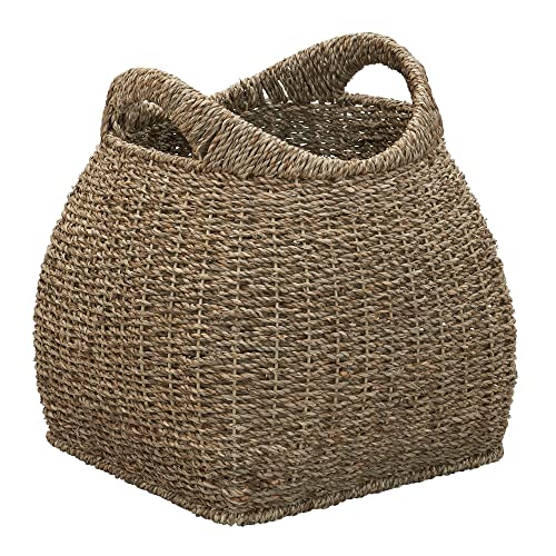 Household Essentials Handled Basket, Two Tone Seagrass and Paper Rope, Black