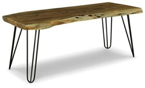 signature design by ashley haileeten contemporary accent bench with live edge top, light brown & black