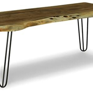 Signature Design by Ashley Haileeten Contemporary Accent Bench with Live Edge Top, Light Brown & Black