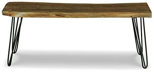 Signature Design by Ashley Haileeten Contemporary Accent Bench with Live Edge Top, Light Brown & Black