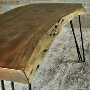 Signature Design by Ashley Haileeten Contemporary Accent Bench with Live Edge Top, Light Brown & Black