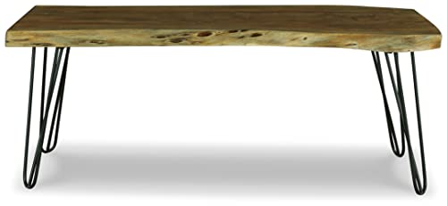 Signature Design by Ashley Haileeten Contemporary Accent Bench with Live Edge Top, Light Brown & Black