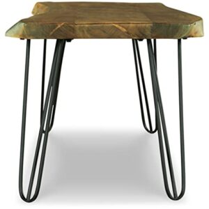 Signature Design by Ashley Haileeten Contemporary Accent Bench with Live Edge Top, Light Brown & Black