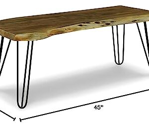 Signature Design by Ashley Haileeten Contemporary Accent Bench with Live Edge Top, Light Brown & Black