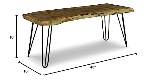 Signature Design by Ashley Haileeten Contemporary Accent Bench with Live Edge Top, Light Brown & Black