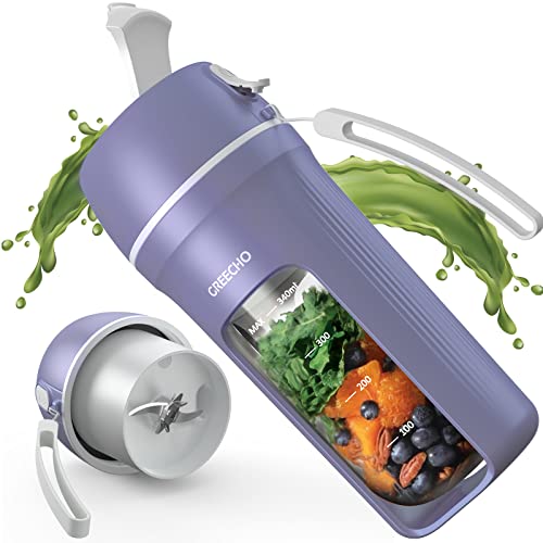 GREECHO Portable Blender, One-handed Drinking Mini Blender for Shakes and Smoothies, 12 oz Personal Blender with Rechargeable USB, Made with BPA-Free Material Portable Juicer, Taro Purple…