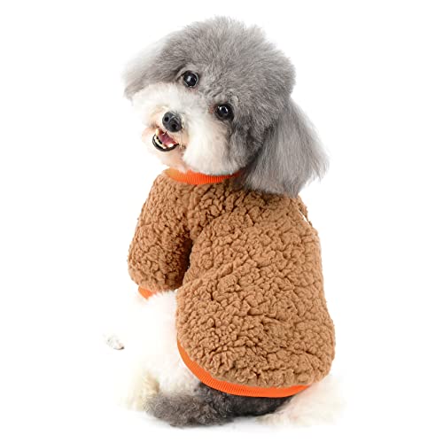 Ranphy Pet Sherpa Fleece Sweaters Fall Winter Soft Cute Small Dogs Boys Girls Puppy Clothes Jumpers Sweatshirt Warm Windproof Cold Weather,Brown,M