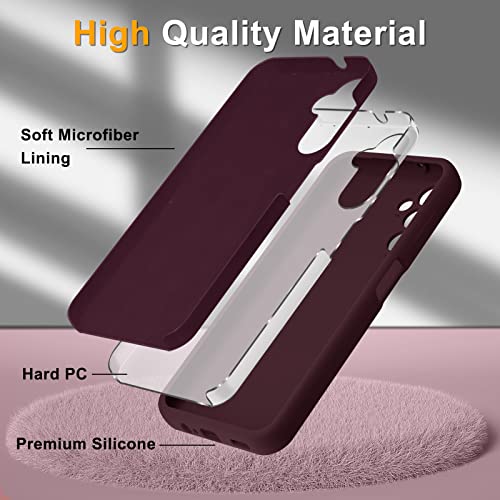 YENAPOON for Samsung Galaxy A14 5G Case and 2 Pack Tempered Glass Screen Protector, Slim Liquid Silicone Shockproof Protective Case - Plum Color