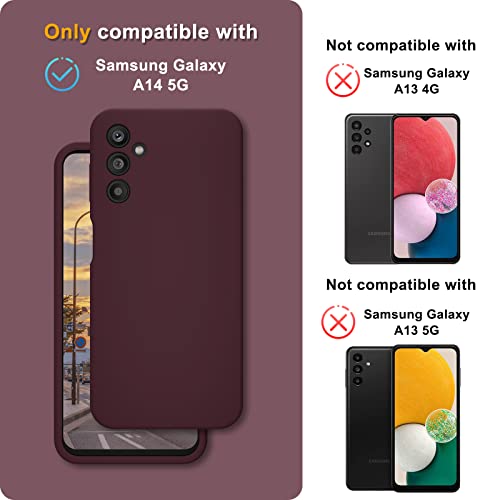 YENAPOON for Samsung Galaxy A14 5G Case and 2 Pack Tempered Glass Screen Protector, Slim Liquid Silicone Shockproof Protective Case - Plum Color