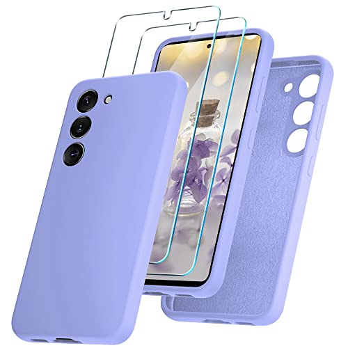 YENAPOON for Samsung Galaxy S23 Plus Case and 2 Pack Tempered Glass Screen Protector, Slim Liquid Silicone Shockproof Protective Case - Elegant Purple