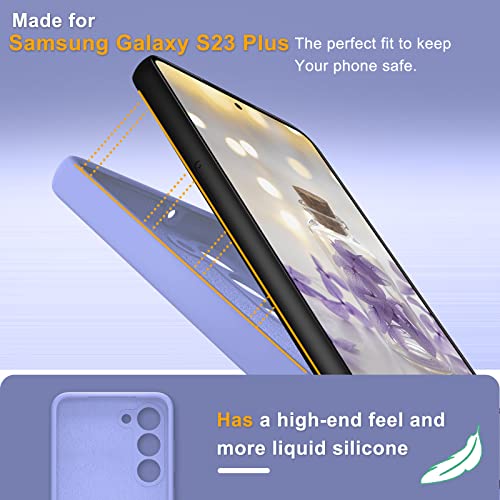 YENAPOON for Samsung Galaxy S23 Plus Case and 2 Pack Tempered Glass Screen Protector, Slim Liquid Silicone Shockproof Protective Case - Elegant Purple