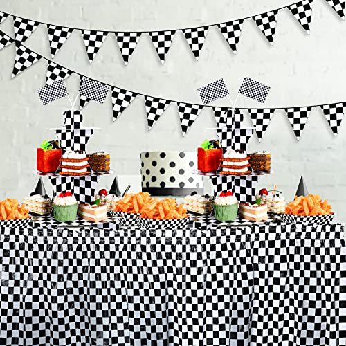 Checkered Racing Party Cupcake Stand and 30 Pcs Paper Food Trays Car Party Supplies Black and White Checkered Racing Flag 3 Tier Cake Cupcake Holder Paper Boats for Birthday Party Baby Shower Cake