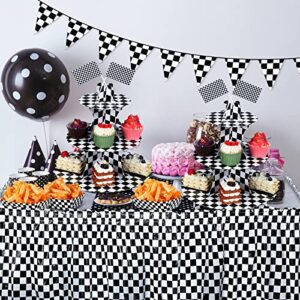 Checkered Racing Party Cupcake Stand and 30 Pcs Paper Food Trays Car Party Supplies Black and White Checkered Racing Flag 3 Tier Cake Cupcake Holder Paper Boats for Birthday Party Baby Shower Cake