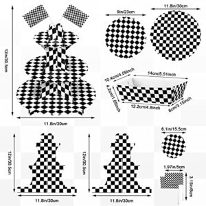 Checkered Racing Party Cupcake Stand and 30 Pcs Paper Food Trays Car Party Supplies Black and White Checkered Racing Flag 3 Tier Cake Cupcake Holder Paper Boats for Birthday Party Baby Shower Cake