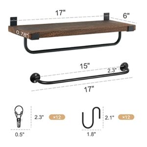 Mkono Hat Rack for Wall with Shelf 24 Baseball Caps Organizer with 12 Hook 12 Clips Wooden Hat Shelf Metal Hat Hanger for Baseball Hats and Accessories Storage, Cowboy Hat Rack for Closet Bedroom