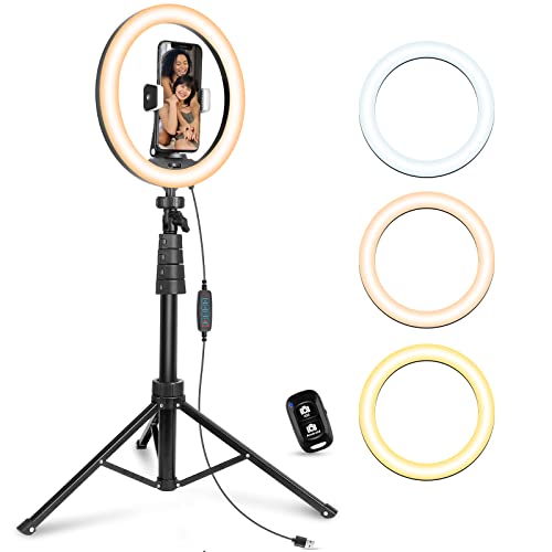 Eicaus 10'' Selfie Ring Light with 62'' Tripod Stand, Phone Ringlight with Remote and Phone Holder, Lighting for Video Recording Compatible with iPhone/Android