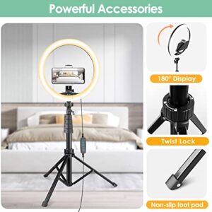 Eicaus 10'' Selfie Ring Light with 62'' Tripod Stand, Phone Ringlight with Remote and Phone Holder, Lighting for Video Recording Compatible with iPhone/Android