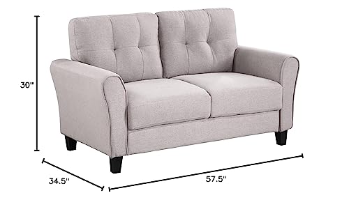 Merax Modern Mid Century Comfy Loveseat Sofa Tufted Linen Small Couch for Living Room Bedroom Office Light Grey Love, 2-Seat