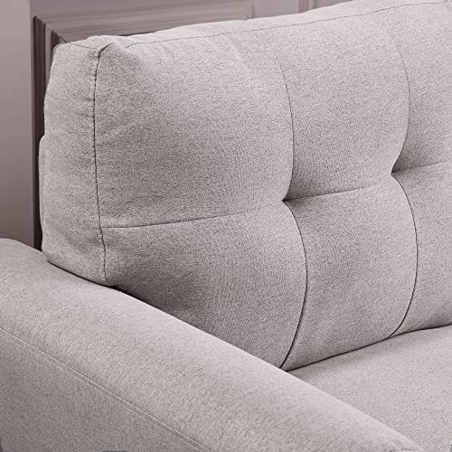 Merax Modern Mid Century Comfy Loveseat Sofa Tufted Linen Small Couch for Living Room Bedroom Office Light Grey Love, 2-Seat