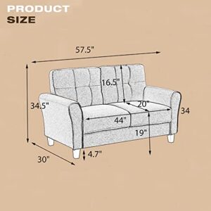 Merax Modern Mid Century Comfy Loveseat Sofa Tufted Linen Small Couch for Living Room Bedroom Office Light Grey Love, 2-Seat