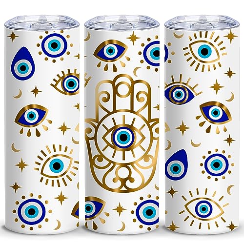 Birthday Gifts for Women Her Mom, Evil Eye Insulated Skinny Tumblers Cup Coffee Mug with Lid 20oz - Reusable Water Bottle for Hot & Cold Drinks Tea Cup Iced Coffee Thermos Travel Mug