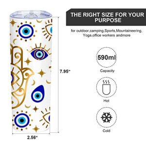 Birthday Gifts for Women Her Mom, Evil Eye Insulated Skinny Tumblers Cup Coffee Mug with Lid 20oz - Reusable Water Bottle for Hot & Cold Drinks Tea Cup Iced Coffee Thermos Travel Mug