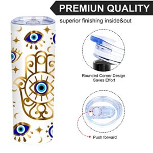 Birthday Gifts for Women Her Mom, Evil Eye Insulated Skinny Tumblers Cup Coffee Mug with Lid 20oz - Reusable Water Bottle for Hot & Cold Drinks Tea Cup Iced Coffee Thermos Travel Mug