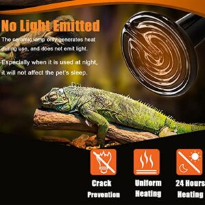 Woyrise 100W Ceramic Heat Emitter, Reptile Heat Lamp Bulbs, No Light Emitting Brooder Coop Heater for Amphibian Pet & Incubating Chicken, Black (2-Pack)