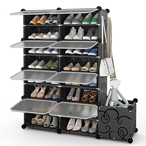 Plzlove Shoe Rack, 8 Tiers Shoe Storage 32 Pairs Shoe Storage Cabinet, Shoe Rack Organizer for Closet, Entryway, Hallway, Bedroom, Shoe Shelf Cabinet with Doors