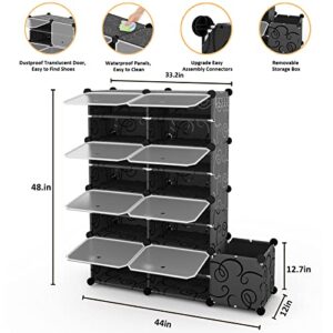 Plzlove Shoe Rack, 8 Tiers Shoe Storage 32 Pairs Shoe Storage Cabinet, Shoe Rack Organizer for Closet, Entryway, Hallway, Bedroom, Shoe Shelf Cabinet with Doors