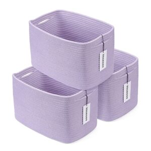 cotton rope storage basket bins woven basket for organizing shelves rectangle decorative baskets for storage clothes toys books towels square wicker nursery basket organizer 3 pack purple lavender