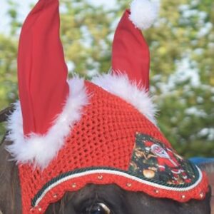 Santa Claus Christmas Horse Fly Bonnet Net Hat Hood Mask Fly Veil Full Hand Made Cotton (Horse/Full)