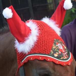 Santa Claus Christmas Horse Fly Bonnet Net Hat Hood Mask Fly Veil Full Hand Made Cotton (Horse/Full)