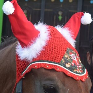 Santa Claus Christmas Horse Fly Bonnet Net Hat Hood Mask Fly Veil Full Hand Made Cotton (Horse/Full)