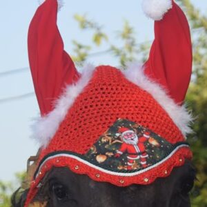 Santa Claus Christmas Horse Fly Bonnet Net Hat Hood Mask Fly Veil Full Hand Made Cotton (Horse/Full)