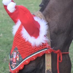 Santa Claus Christmas Horse Fly Bonnet Net Hat Hood Mask Fly Veil Full Hand Made Cotton (Horse/Full)