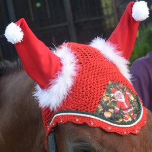 Santa Claus Christmas Horse Fly Bonnet Net Hat Hood Mask Fly Veil Full Hand Made Cotton (Horse/Full)