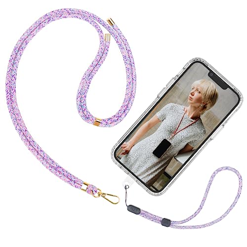 VEZIQ Adjustable Universal Crossbody Patch Phone Lanyard Wrist Strap | Cell Phone Lanyards for Around The Neck | Compatible with Every Smartphone, Key Holder and ID Card Holder - Purple Chroma