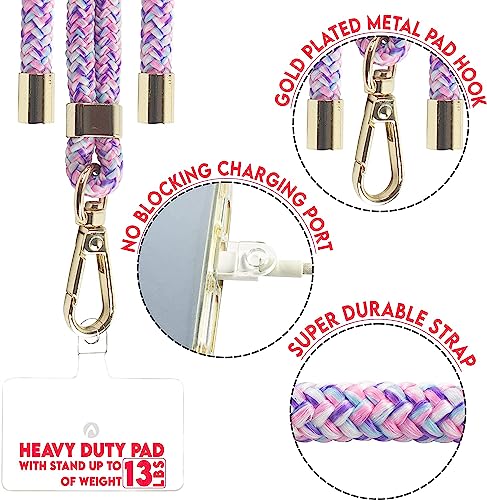 VEZIQ Adjustable Universal Crossbody Patch Phone Lanyard Wrist Strap | Cell Phone Lanyards for Around The Neck | Compatible with Every Smartphone, Key Holder and ID Card Holder - Purple Chroma