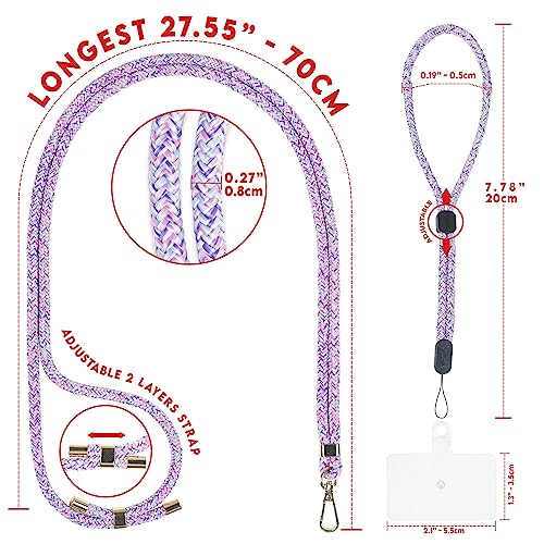 VEZIQ Adjustable Universal Crossbody Patch Phone Lanyard Wrist Strap | Cell Phone Lanyards for Around The Neck | Compatible with Every Smartphone, Key Holder and ID Card Holder - Purple Chroma