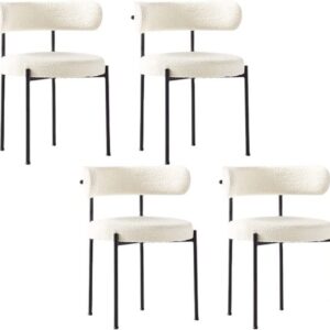 NIUYAO Upholstered Dining Chair Modern Open Back Side Accent Chair Armless Soft with Metal Legs for Dining Room Livingroom Lounge Office -White/Black Legs, Set of 4