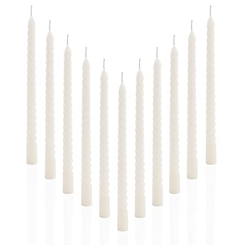 12 Pack 10 Inch Candlestick Candle Spiral Taper Candle Long Candles for Home,Centerpieces,Emergency Candle,Weddings,Parties and Special Occasions,White