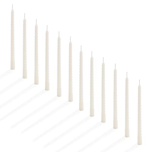 12 Pack 10 Inch Candlestick Candle Spiral Taper Candle Long Candles for Home,Centerpieces,Emergency Candle,Weddings,Parties and Special Occasions,White