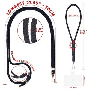 VEZIQ Adjustable Universal Crossbody Patch Phone Lanyard Wrist Strap | Cell Phone Lanyards for Around The Neck | Compatible with Every Smartphone, Key Holder and ID Card Holder - Black