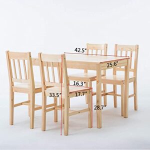 Dining Table Set for 4, Pine Wood Kitchen Table and Chairs for Dining Room Table Set for Small Space Wood Kitchen Dinette Table with 4 Chairs