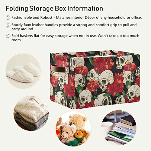 ALAZA Red Rose Flower Blossom Foldable Storage Box Storage Basket Organizer Bins with Handles for Shelf Closet Living Room Bedroom Home Office 2 Pack