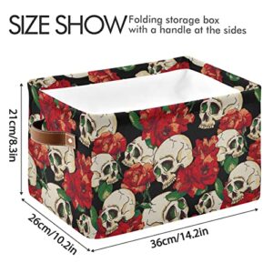 ALAZA Red Rose Flower Blossom Foldable Storage Box Storage Basket Organizer Bins with Handles for Shelf Closet Living Room Bedroom Home Office 2 Pack