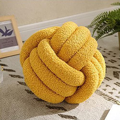 Tuelaly Knot Ball Pillow, Couch Pillows Knotted Ball Throw Pillow Ultra Soft Decorative Hand-Woven Knotted Ball Lamb Velvet Sofa Cushion Living Room Bedroom Yellow